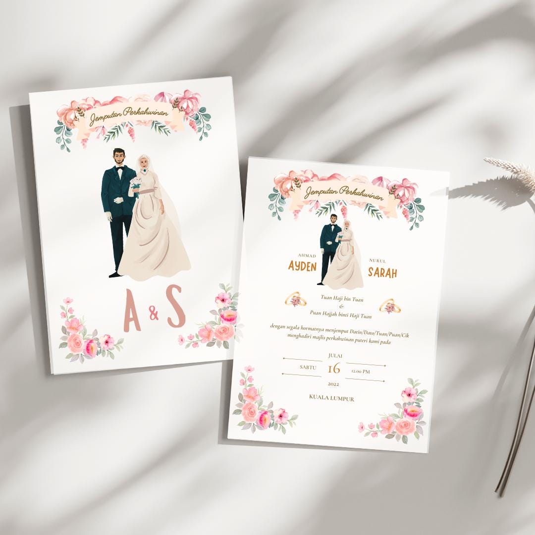 Editable Kad Kahwin, Wedding Invitation Template Editable E-invite Pink ...