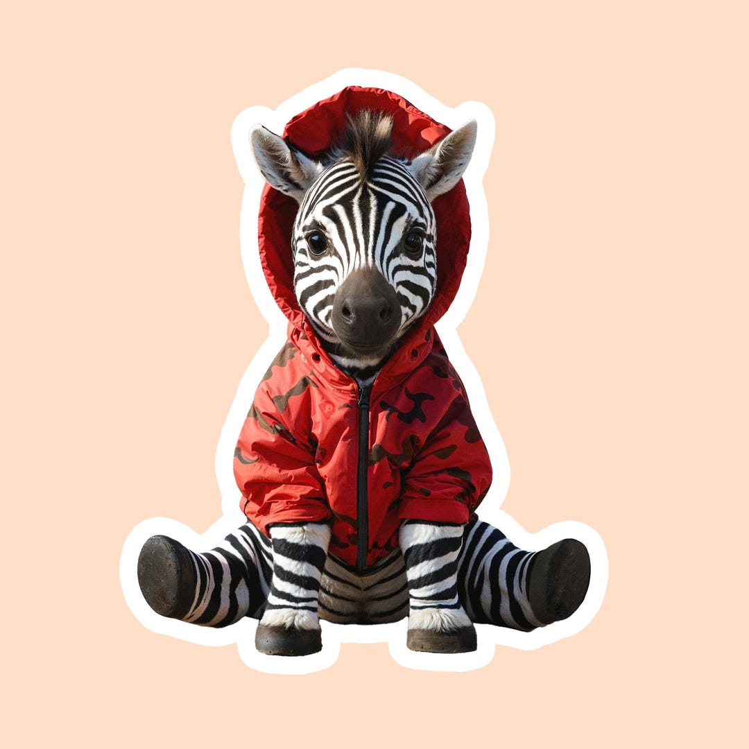 Baby Zebra Sticker | Cute Vinyl Sticker With Red Jacket | Perfect for ...