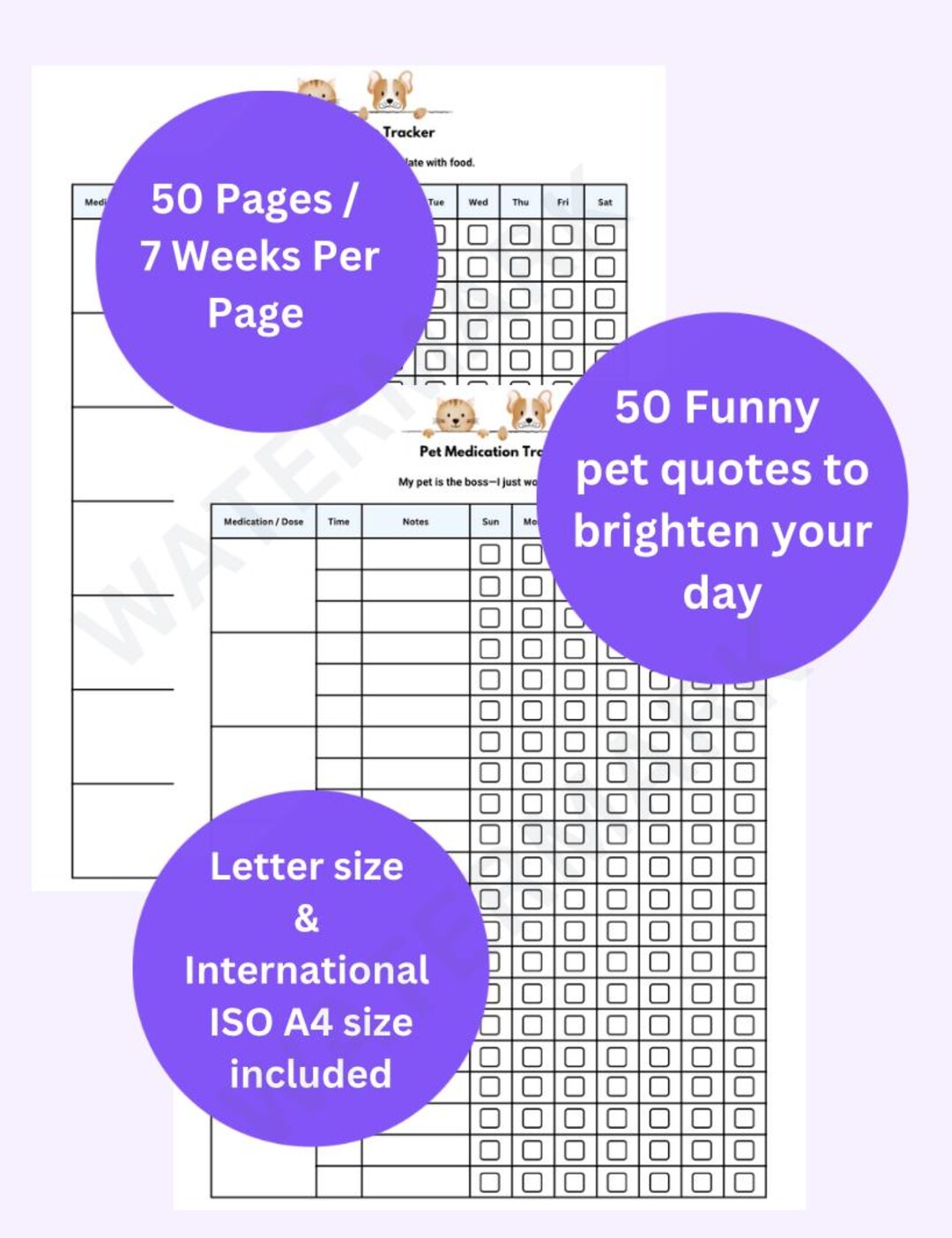 Pet Medication Tracker Dog Medication Log Cat Health Planner Pet Health ...