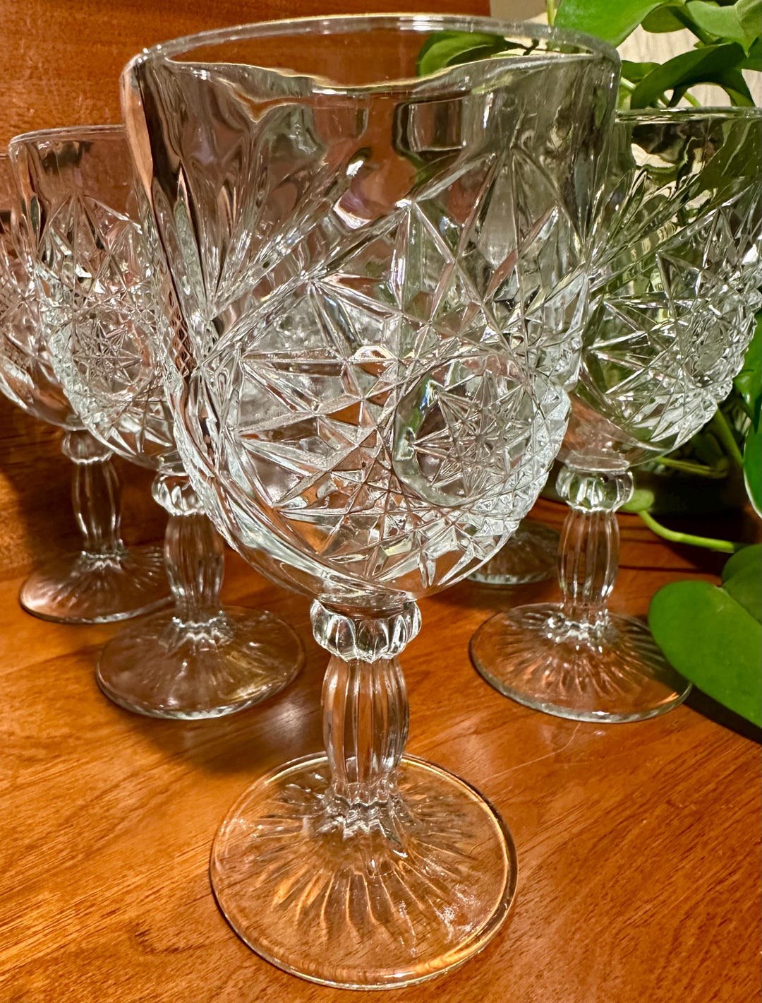 Vintage Set of 6 Hobstar Cut Glass Water Wine Goblets by the Libbey ...