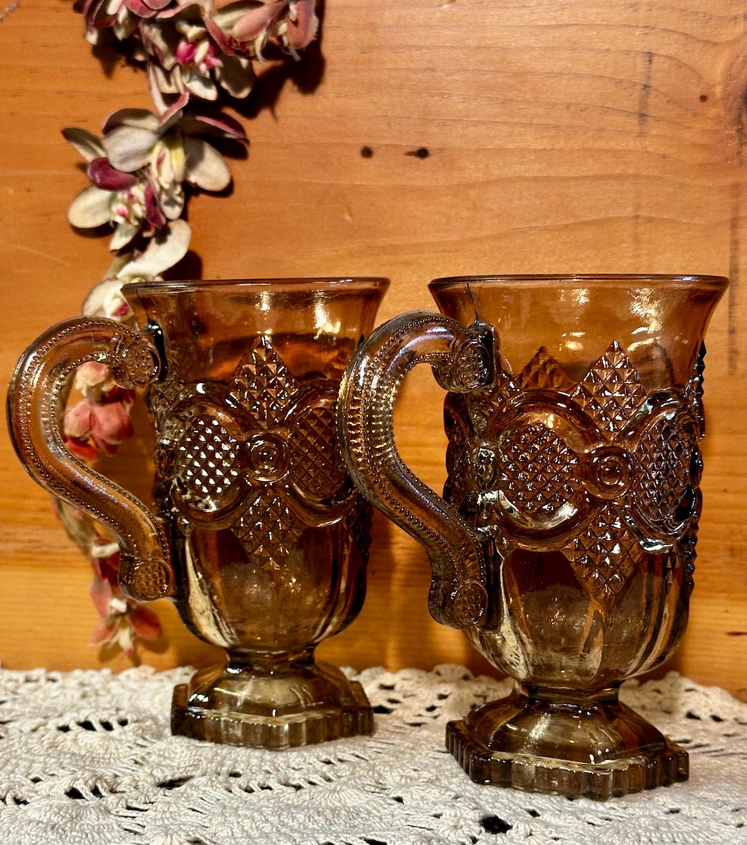 Vintage Avon Cape Cod Smokey Gray Grey Pressed Glass Mugs Tumblers Set ...