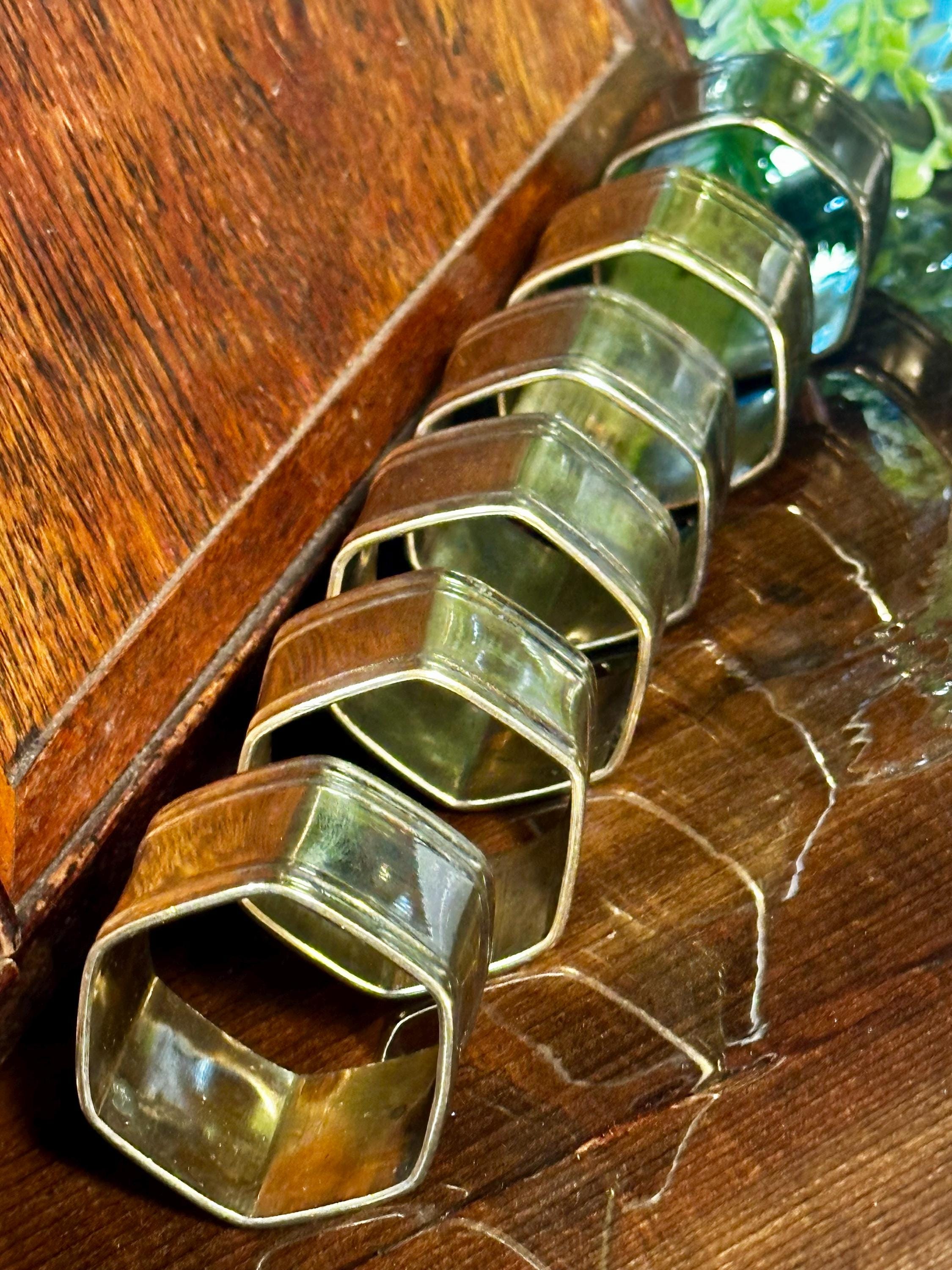 Vintage Brass MCM Set of 6 Hexagonal Napkin Rings - Etsy