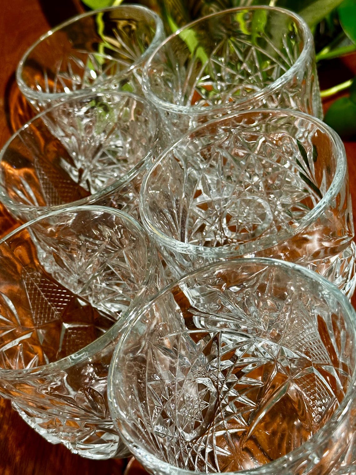 Vintage Set of 6 Hobstar Cut Glass Water Wine Goblets by the Libbey ...