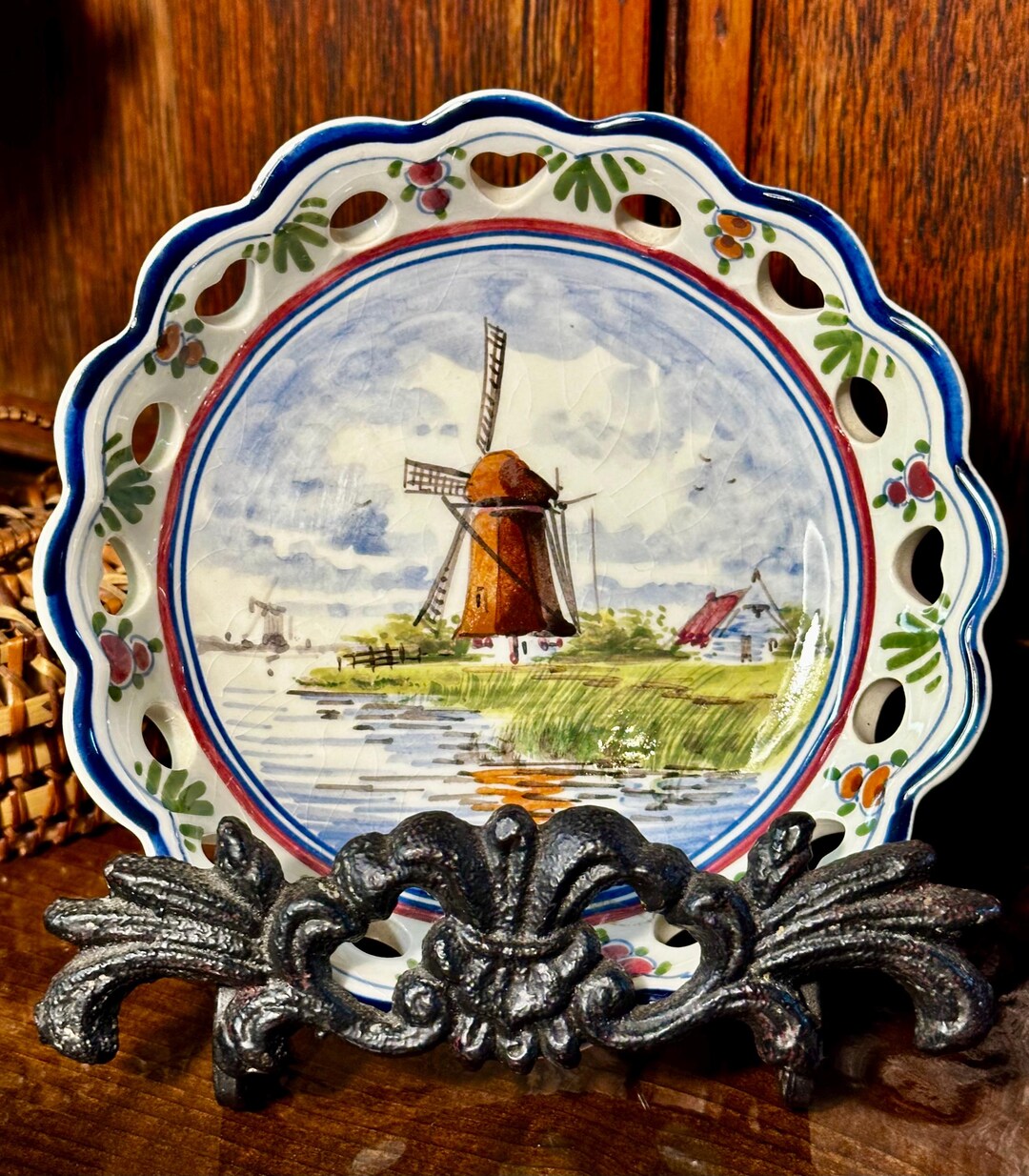 Vintage Dutch Delft Handpainted Windmill Bowl Cutwork Pottery - Etsy