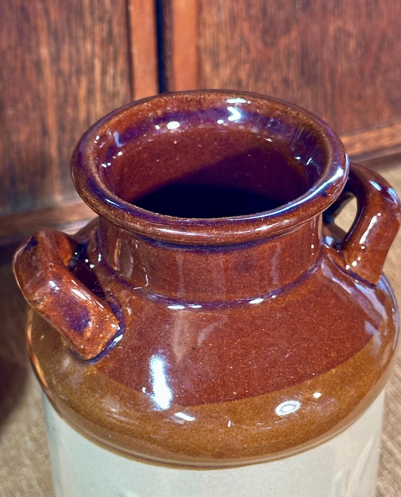 Vintage Brown Beige Glazed Drip Milk Jug Pitcher Handles Jar Utensil ...