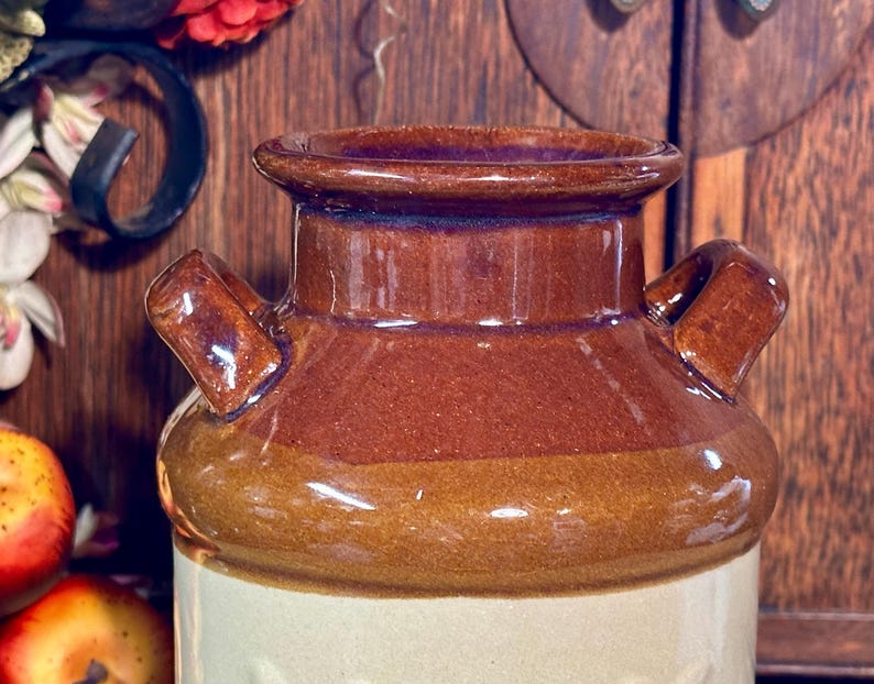 Vintage Brown Beige Glazed Drip Milk Jug Pitcher Handles Jar Utensil ...