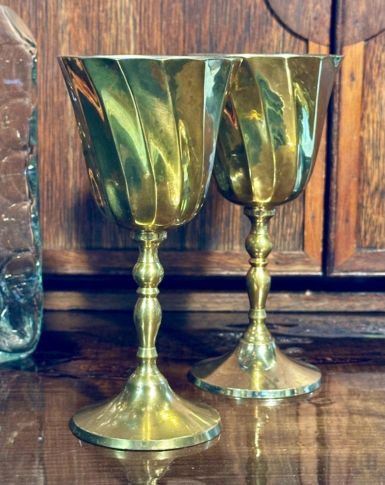 Vintage Brass Wine Goblets Swirl Pattern MCM Mid-century Modern Gold - Etsy