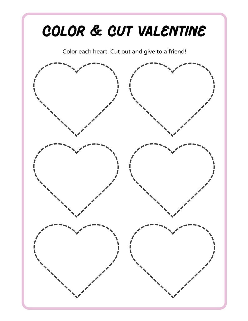 Valentines Day Color & Cut Worksheet - Etsy