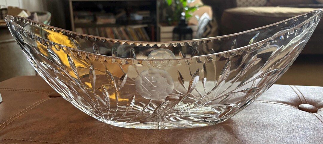 Vintage Etched and Cut Crystal Boat Shaped Vase - Circa 1960's. - Etsy