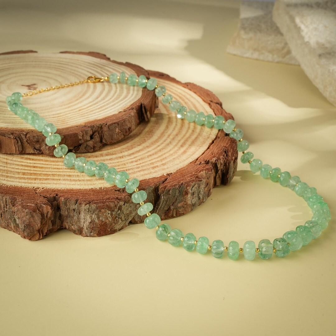 Green Beryl Necklace, Faceted Gemstone Beads, Sterling Silver Choker ...