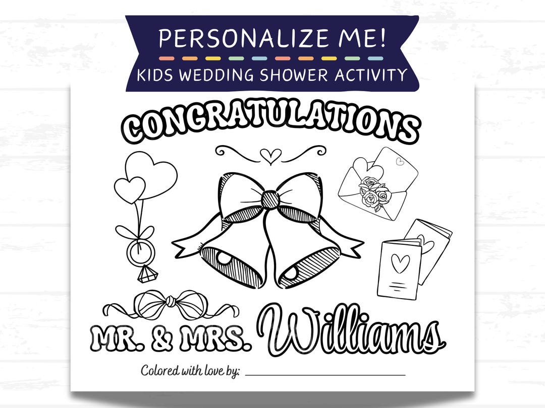 Personalized Kids Wedding Shower Coloring Activity, DIY Wedding Shower ...