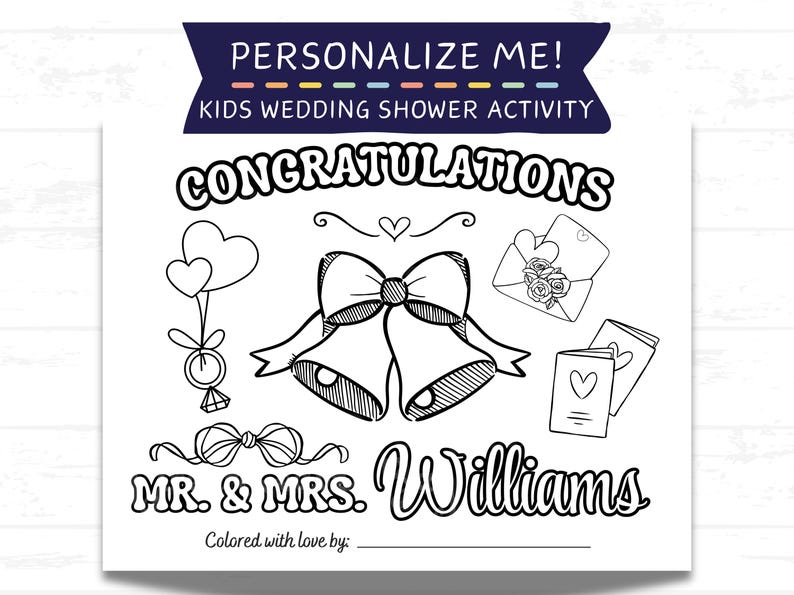 Personalized Kids Wedding Shower Coloring Activity, DIY Wedding Shower ...