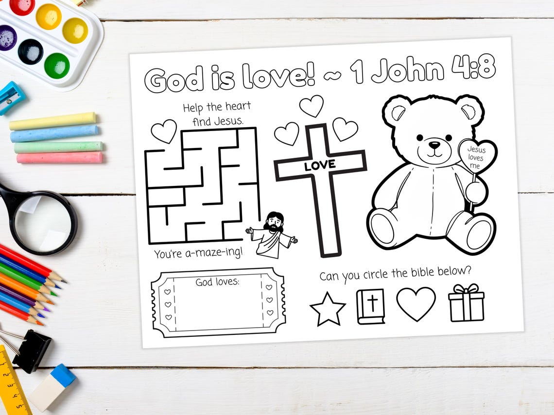 God is Love Kids Activity Sheet, Kids Sunday School Worksheet ...