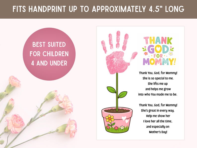 Christian Mother's Day Handprint Art With Prayer Poem, Flower Handprint ...