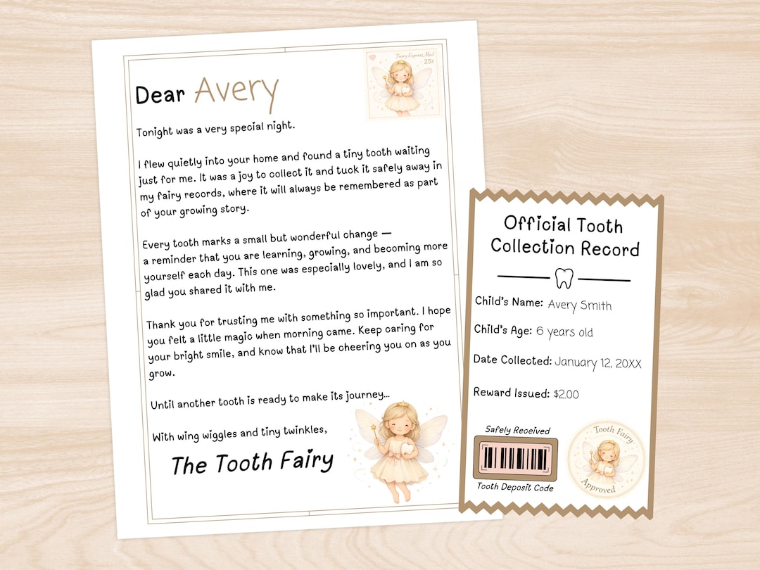 Tooth Fairy Letter and Receipt, Kids Tooth Collection Record, My First ...