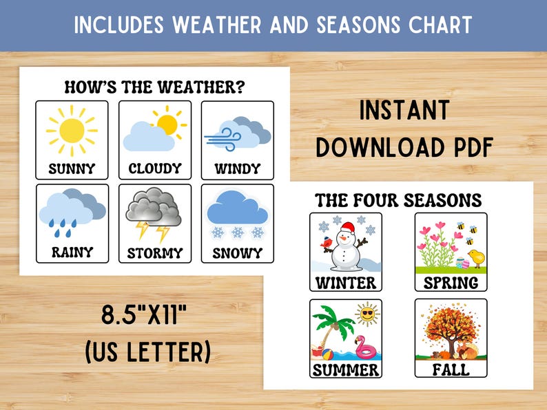 Preschool Weather Chart for Calendar Time, Homeschool Seasons Learning ...