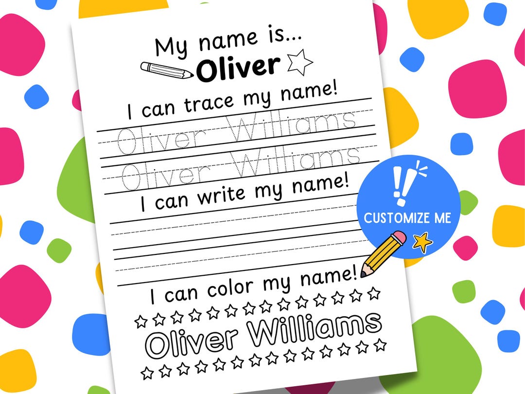 Custom Name Trace Worksheet for Preschool Homeschooler, Kids Name ...