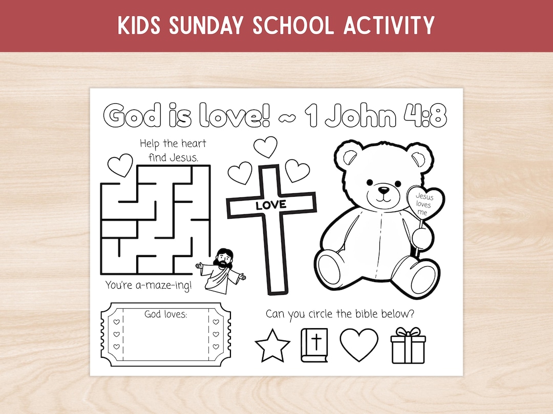 God is Love Kids Activity Sheet, Kids Sunday School Worksheet ...