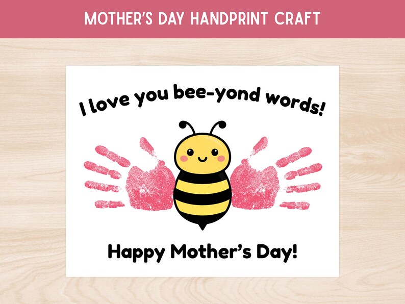 Mother's Day Printable Bee Handprint Art for Toddler, Newborn First ...