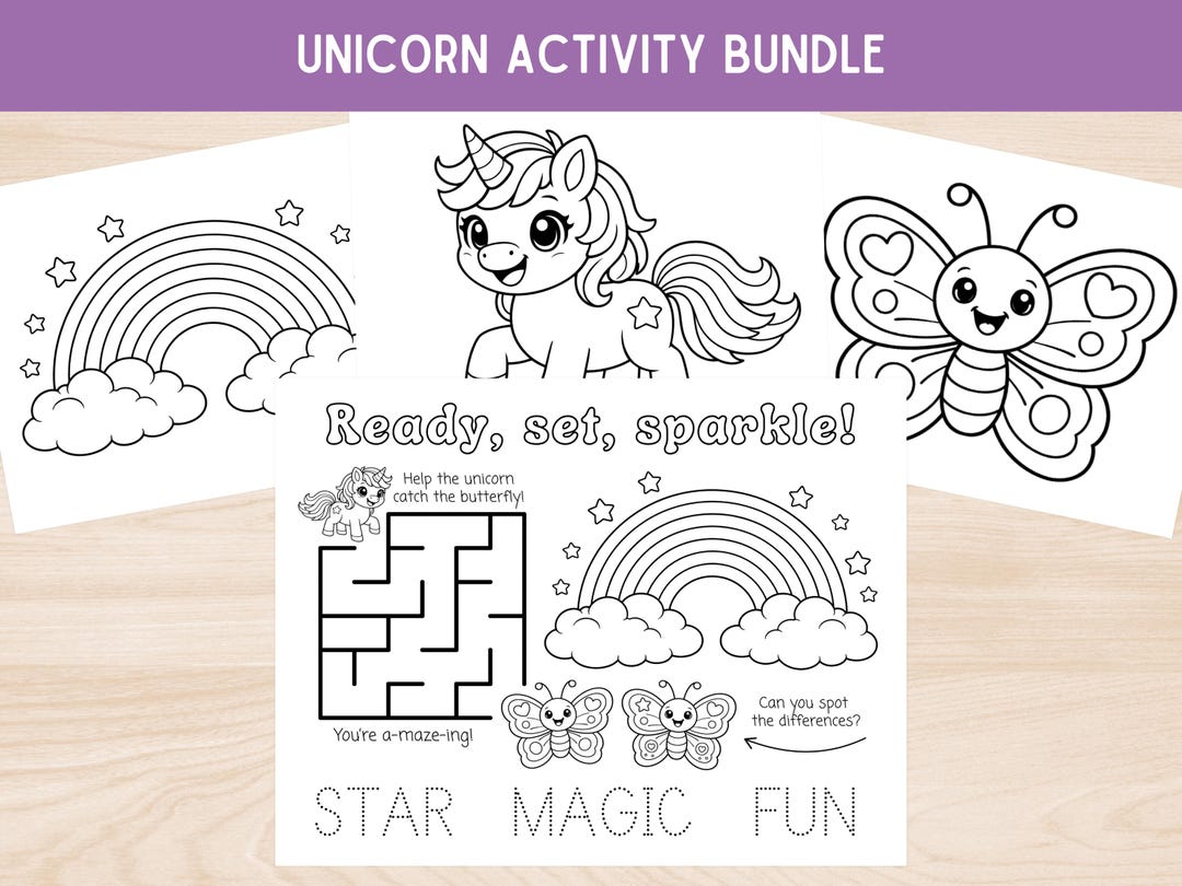 Unicorn Coloring Activity Sheet for Toddler Girl Birthday Party ...