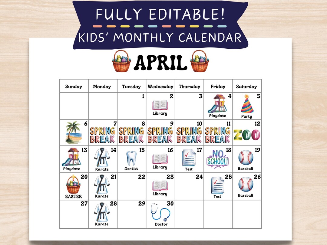 Editable Kids Monthly Calendar, Kids 2025 Homeschool Calendar, Kid ...