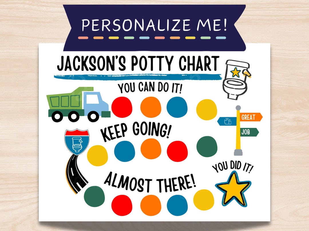 Custom Name Potty Training Chart for Toddler Boy, Dump Truck Potty ...