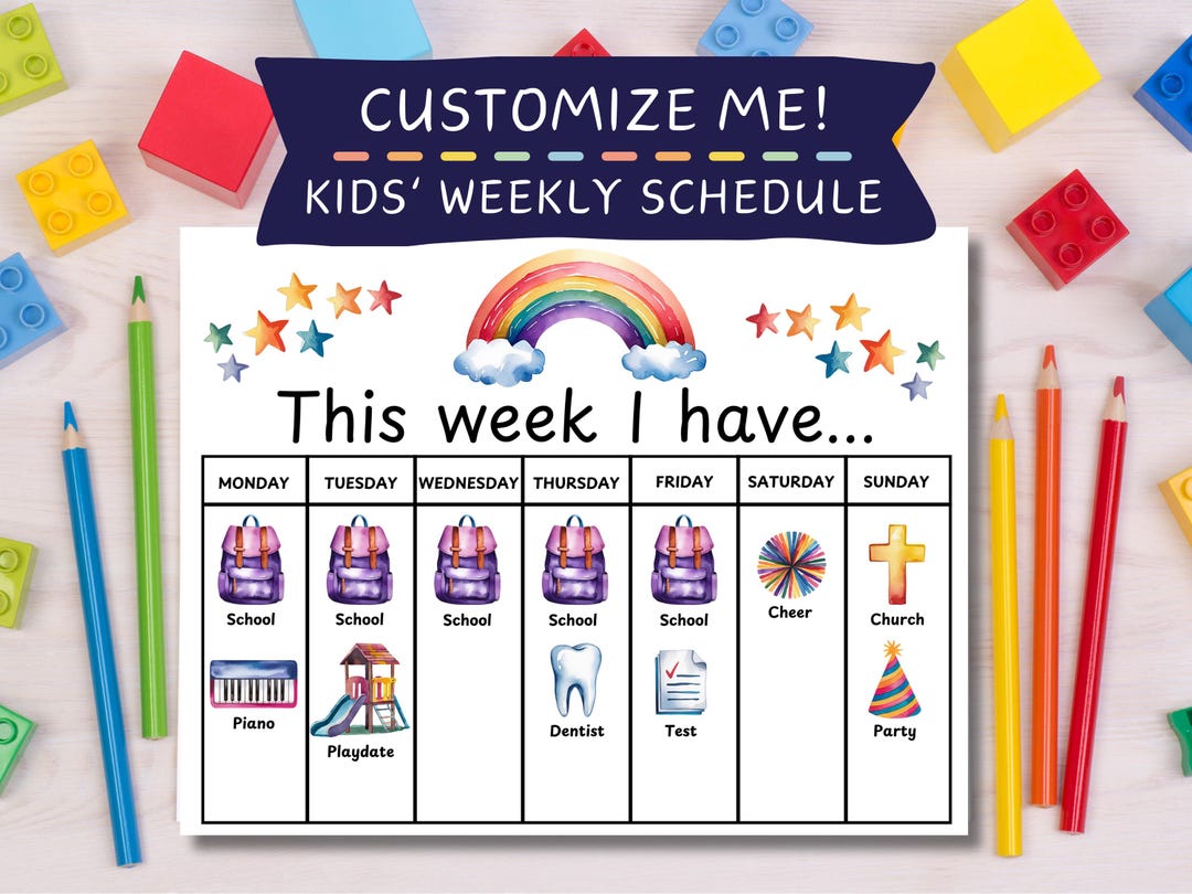 Editable Kids Weekly Schedule, Kids Daily Routine Visual Schedule ...