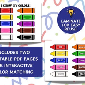 Crayon Color Matching Activity for Toddler, Color Learning Worksheet ...