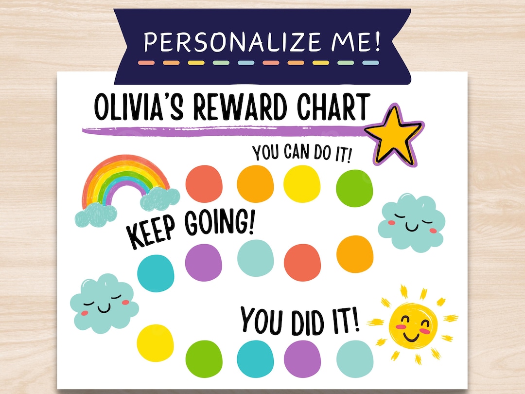 Custom Name Reward Chart for Girl, Printable Chart for Rewarding Kids ...