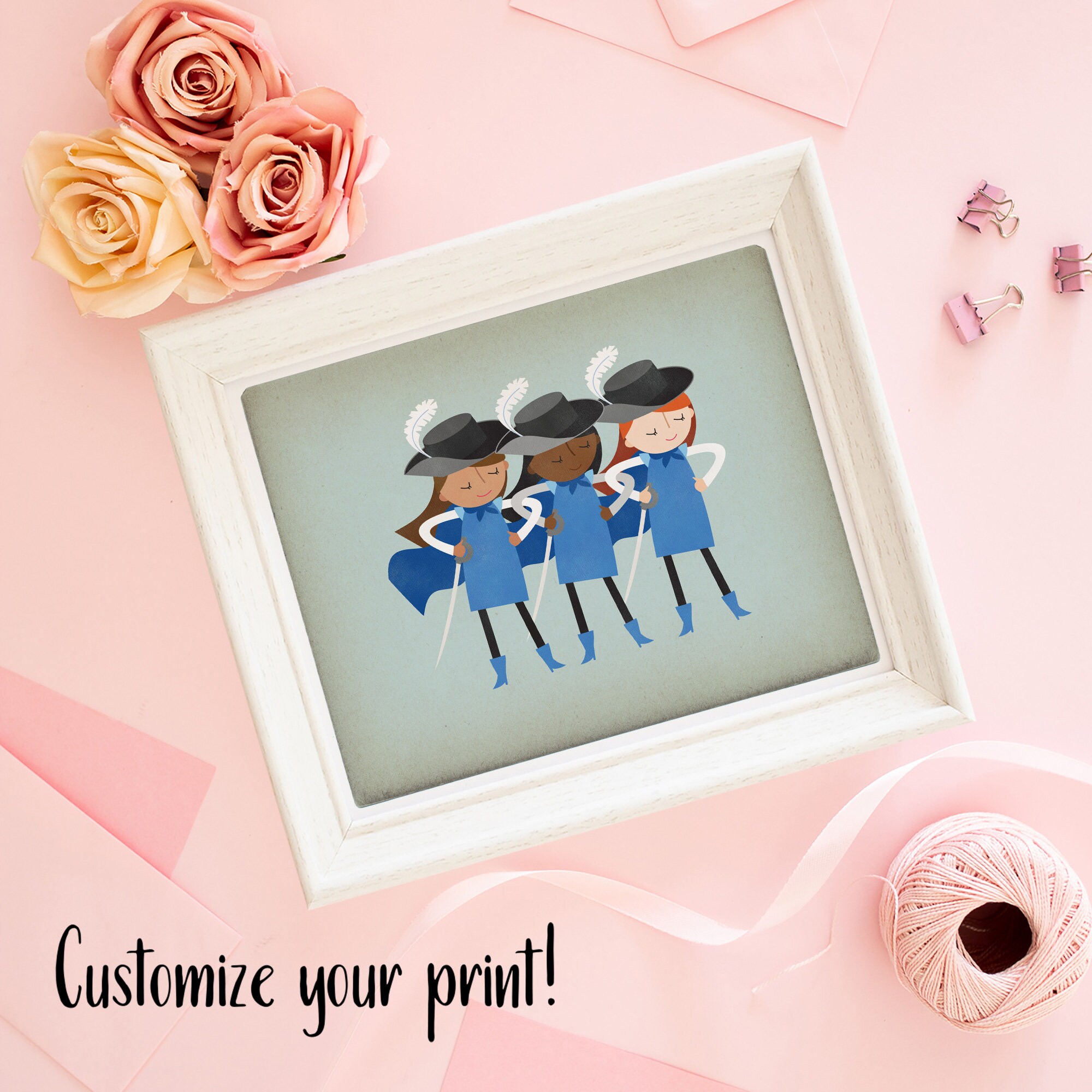 Three Musketeers Girls Customizable Art Print, Three Amigos, Three ...