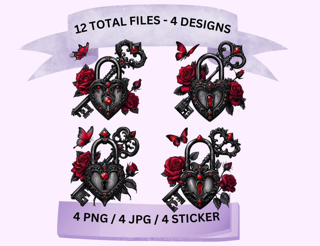 Gothic Lock and Key Digital File Collection PNG Sublimation - Etsy