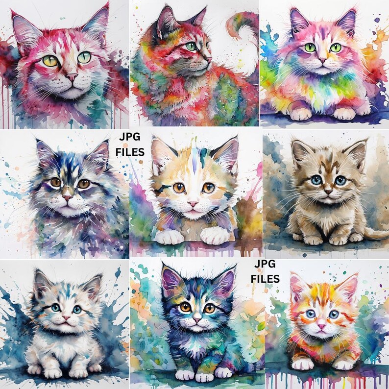 Watercolor Cats Digital File Collection PNG Sublimation - Etsy