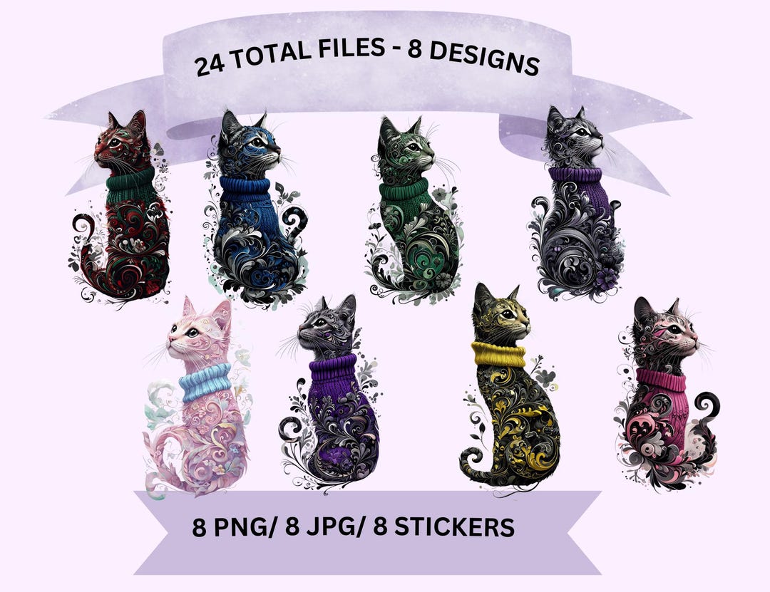 Filagree Cats Digital File Collection PNG Sublimation Sticker - Etsy