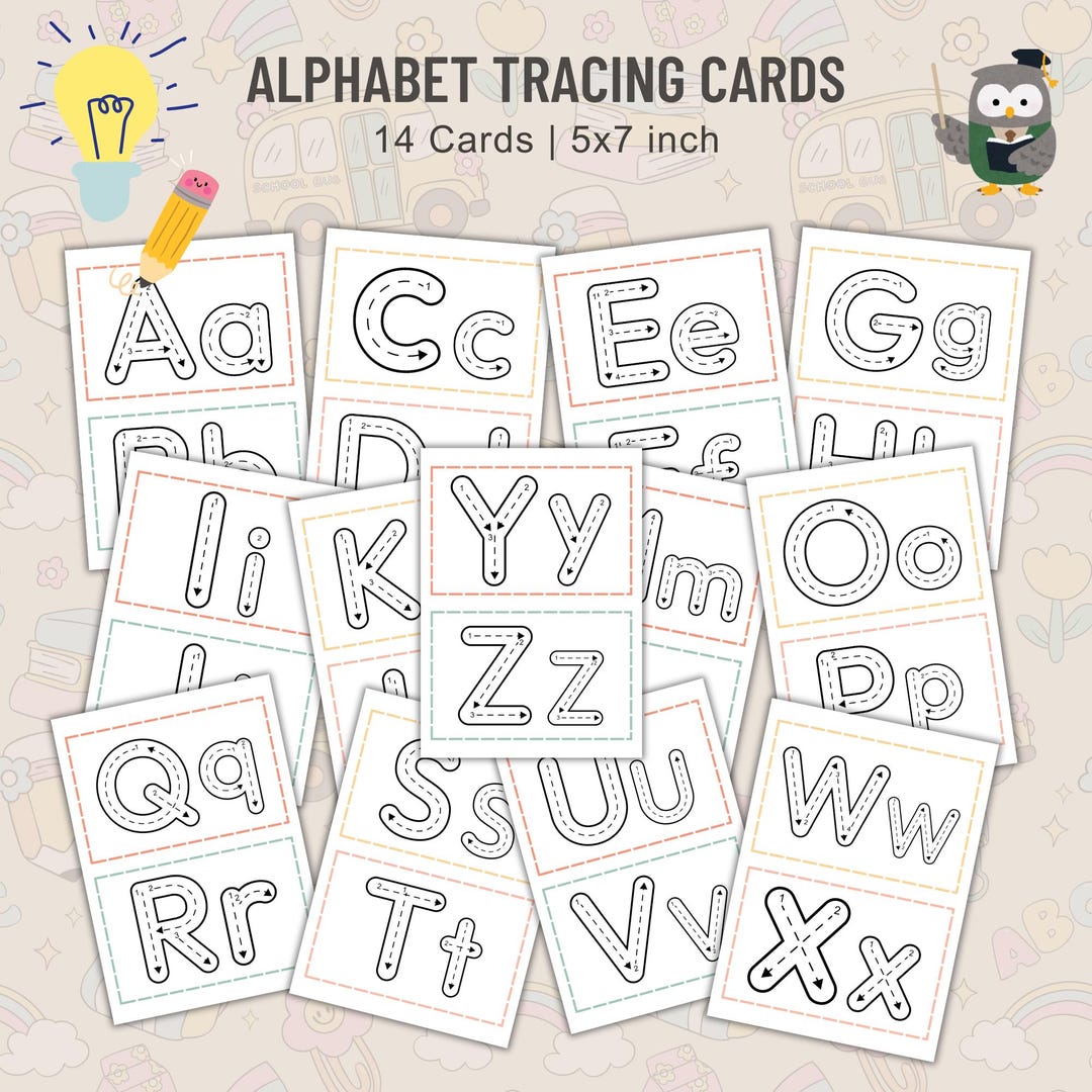 Alphabet Tracing Cards: Handwriting Practice A-Z (PDF Download 5x7in - Etsy