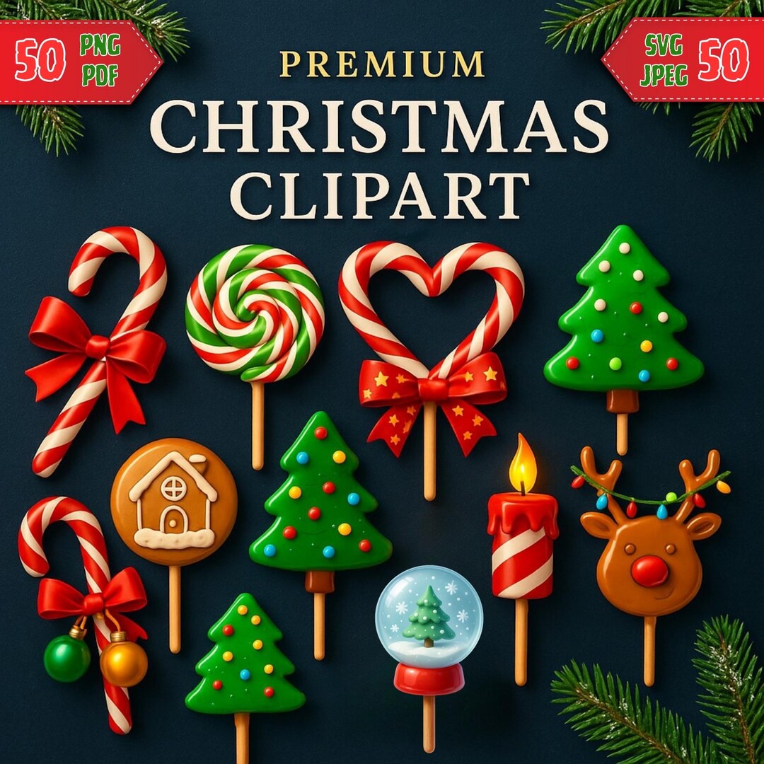 Christmas Candy Clipart Bundle | 50 Holiday PNG Stickers (digital ...