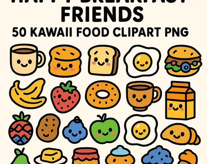 Happy Breakfast Friends – 50 Kawaii Food Clipart PNG | Cute Breakfast ...