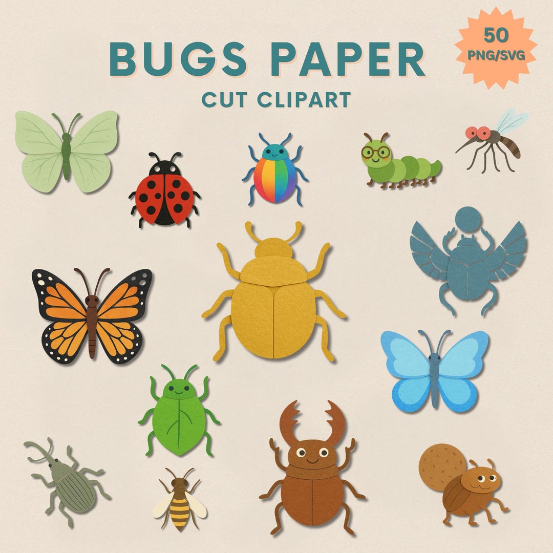 50 Cute Paper Cut Insects Clipart PNG | Ladybug, Bee, Butterfly & Bug ...