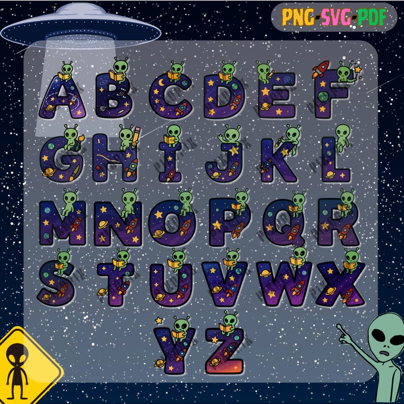 Alien Alphabet Clipart: Galaxy Font, Space Letters A-Z (PNG SVG PDF) - Etsy