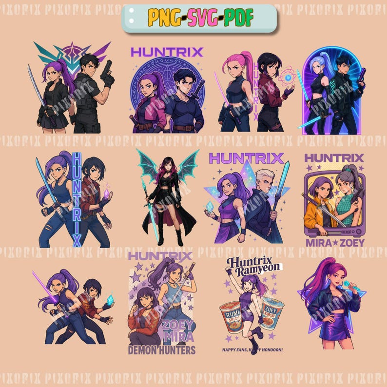HUNTRIX Anime K-pop Demon Hunters PNG - Cyberpunk Girls (digital ...