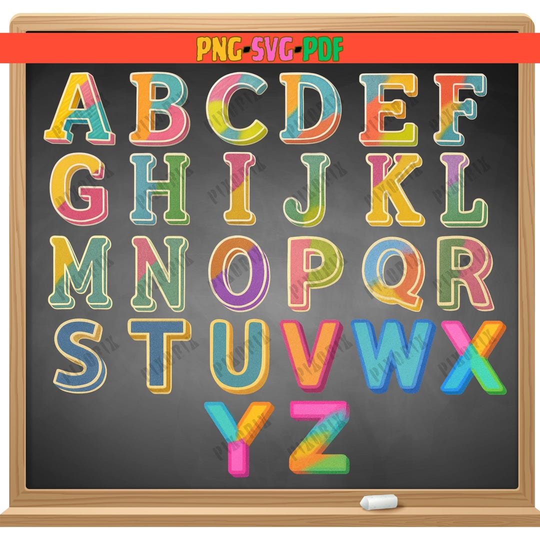 Chalk Alphabet Clipart | A-Z Colorful Letters PNG SVG PDF | Kids ...
