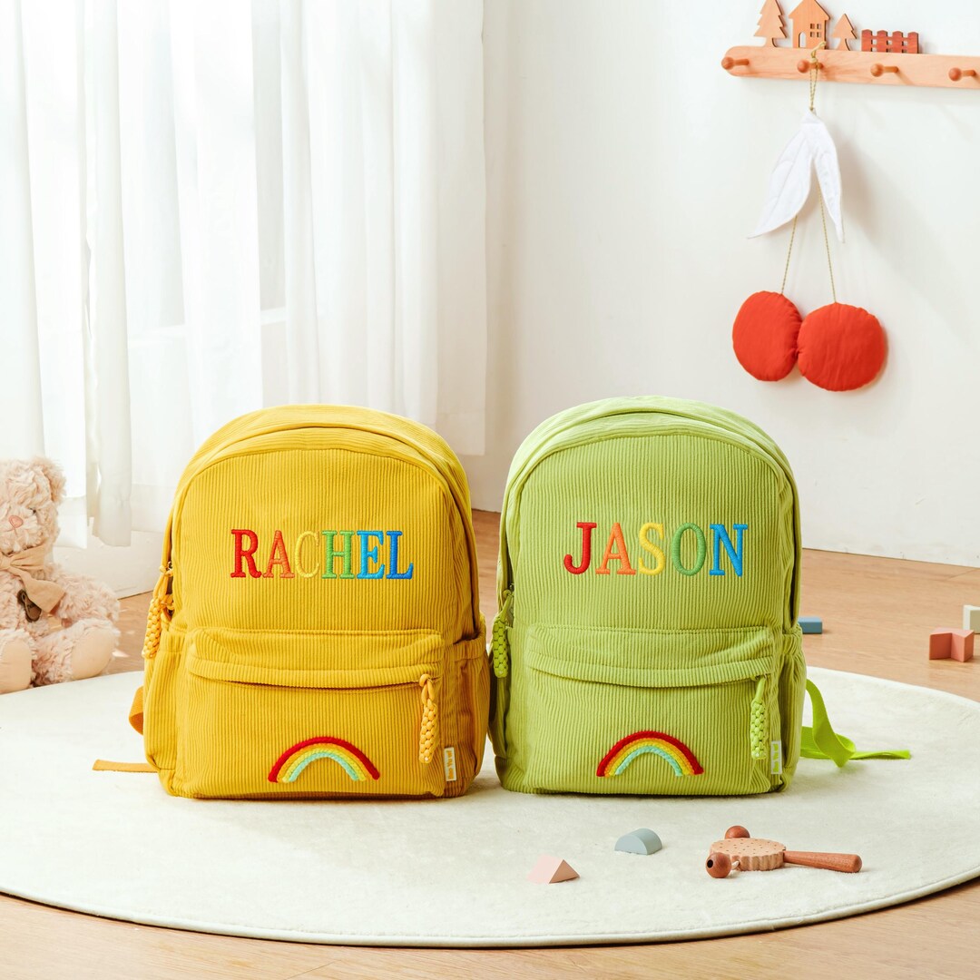 Personalized Child Backpack, Elementary Kids Bag, Rainbow Embroidered ...
