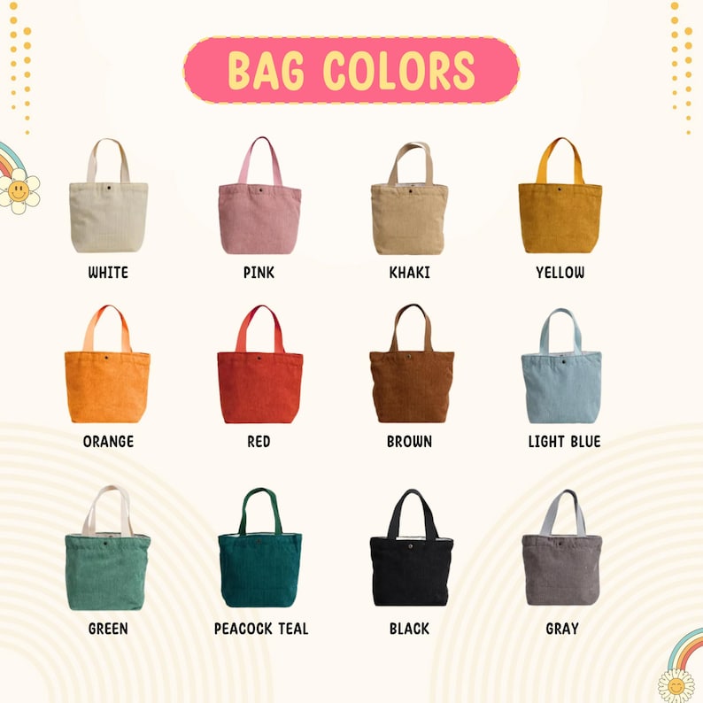 Personalized Name Handbag, Custom Kids Bag, Embroidered Corduroy Tote ...