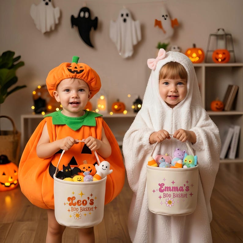 Kids Boo Basket, Cute Ghost Halloween Basket, Trick or Treat Bag ...