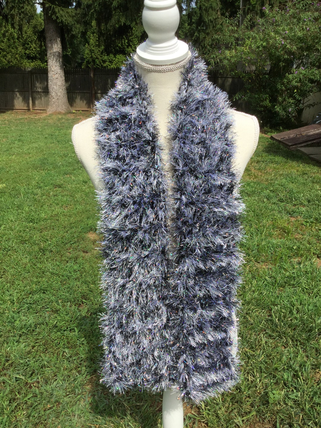 Black and Silver Fun Fur Scarf, Fuzzy Iridescent Sparkle Scarf, Eyelash ...