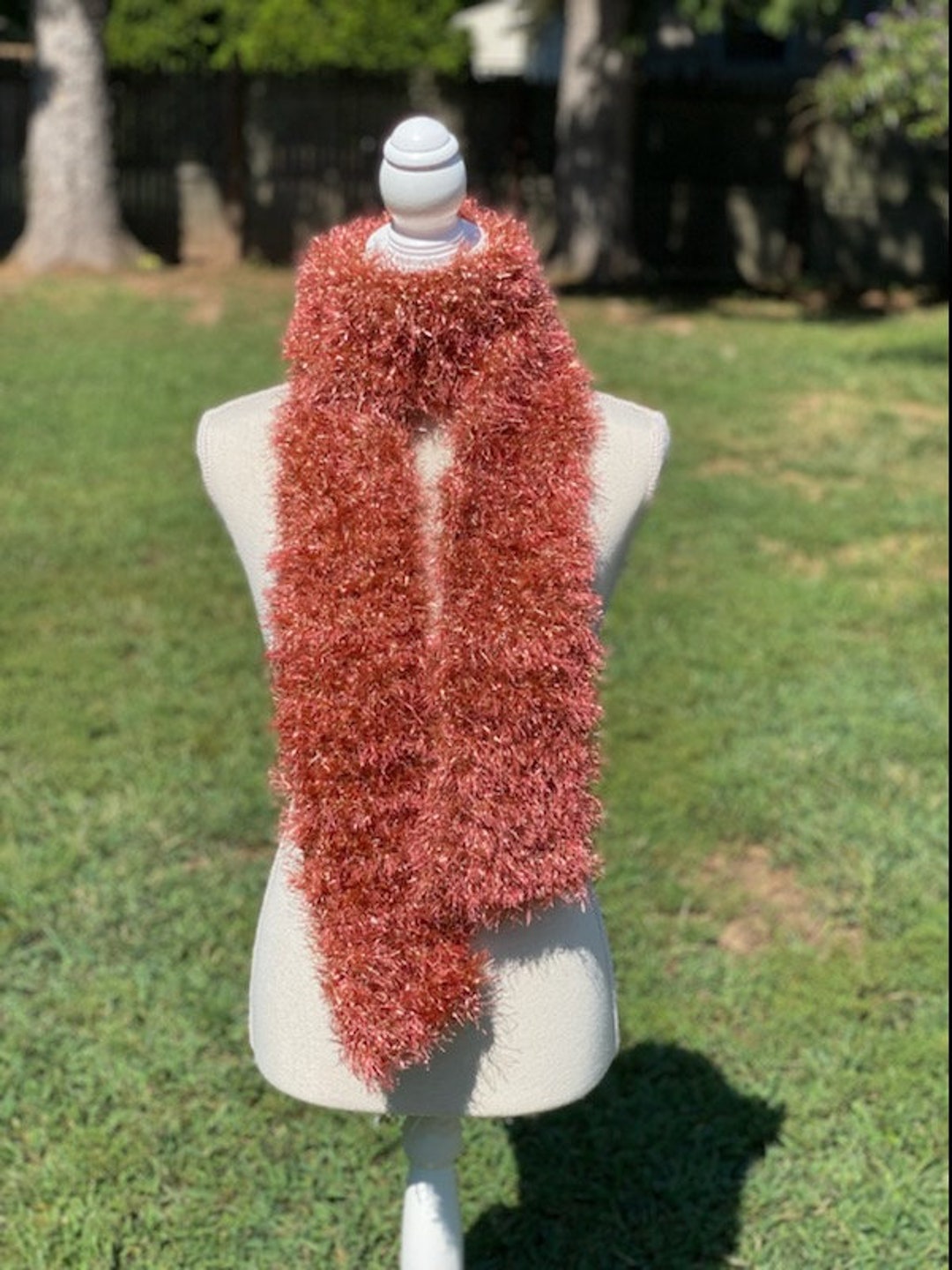 Copper and Gold Fun Fur Scarf, Fuzzy Crochet Scarf, Eyelash Yarn Scarf ...