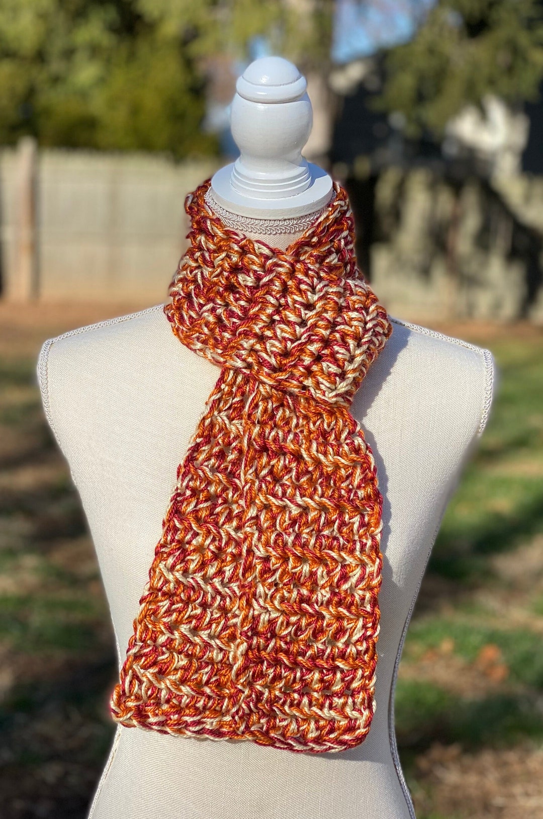 Thick Chunky Crochet Scarf, Cranberry Pumpkin and White Scarf, Shorter ...