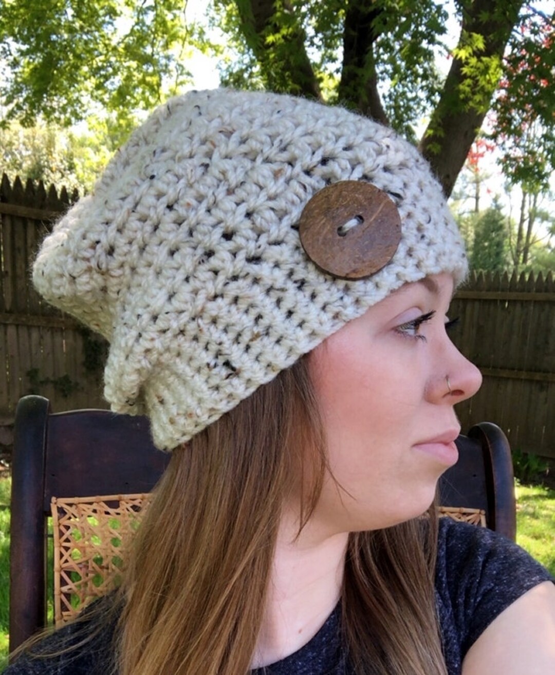 Crochet Slouch Hat, Slouchy Hat With Coconut Button - Etsy