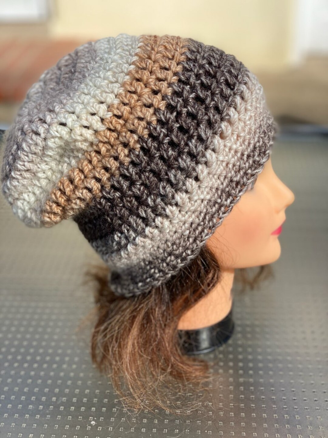 Crochet Slouch Hat, Slouchy Hat, Men's Slouch, Women's Slouch, Brown ...