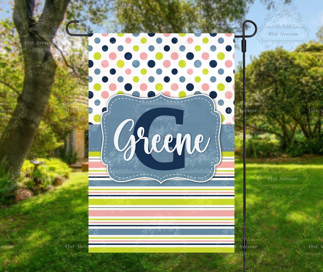 DIGITAL FILE - Blue Polka Dot & Stripes, Welcome Flag, Blank for ...