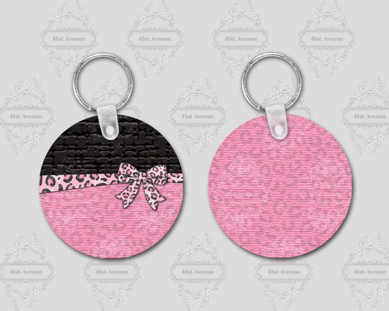 DIGITAL FILE - Pink Leopard Print With Bow, Pink Leopard Keychain, Pink ...